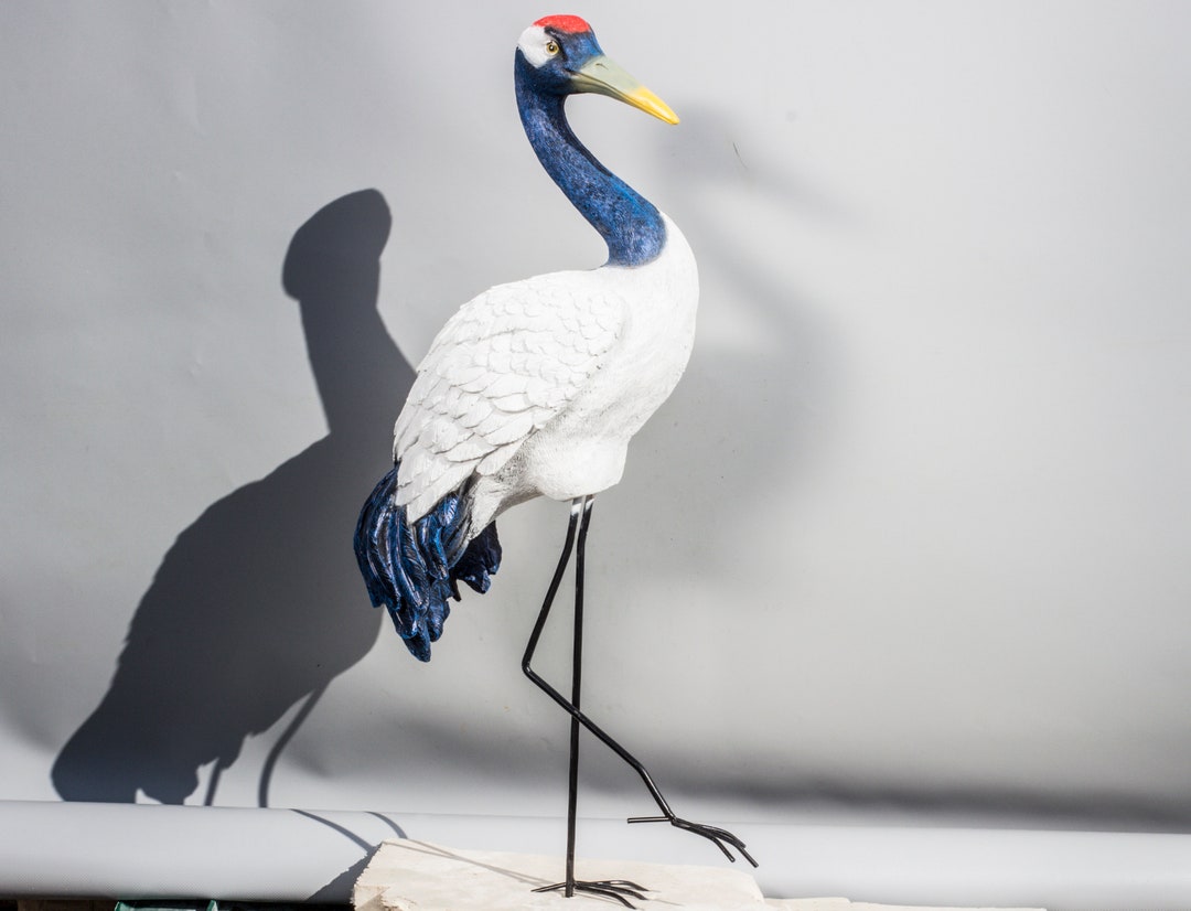 Crane Statue Outdoor *red Crowned Bird *wildlife Garden Sculpture ...