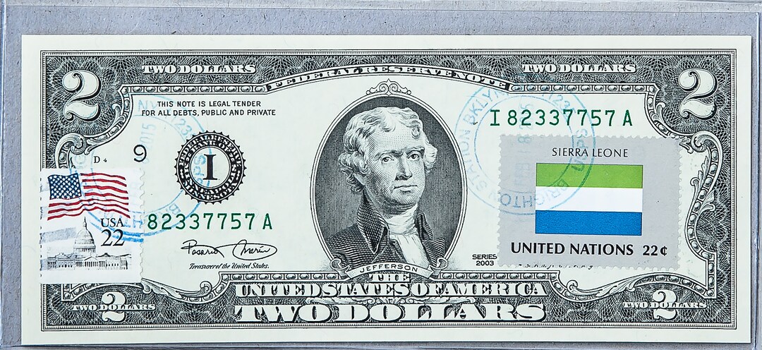Two Dollar Bill US 2 Dollar Stamp paper Money federal Reserve Bank ...