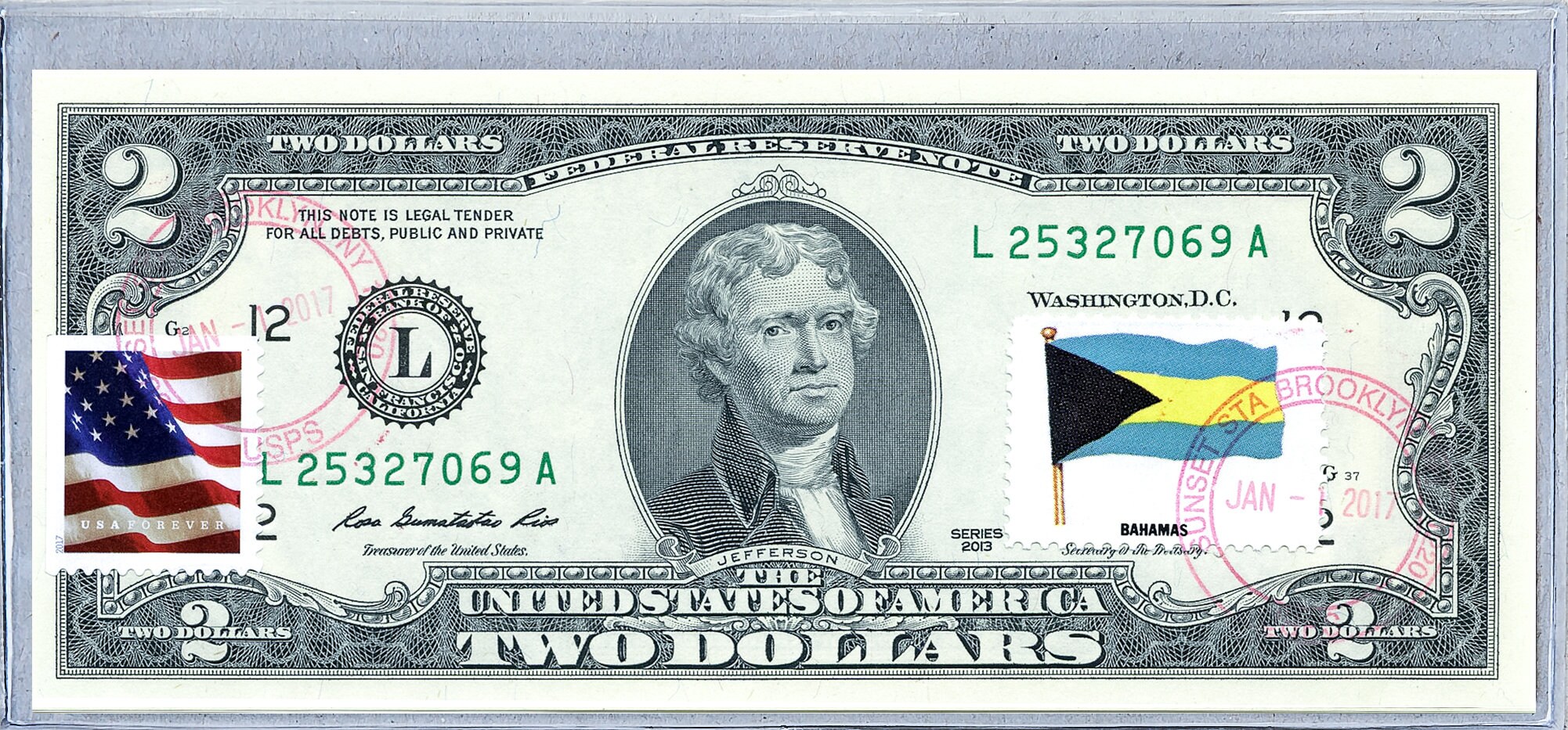 2 Dollar Bill bahamas Flag paper Money US federal Reserve - Etsy