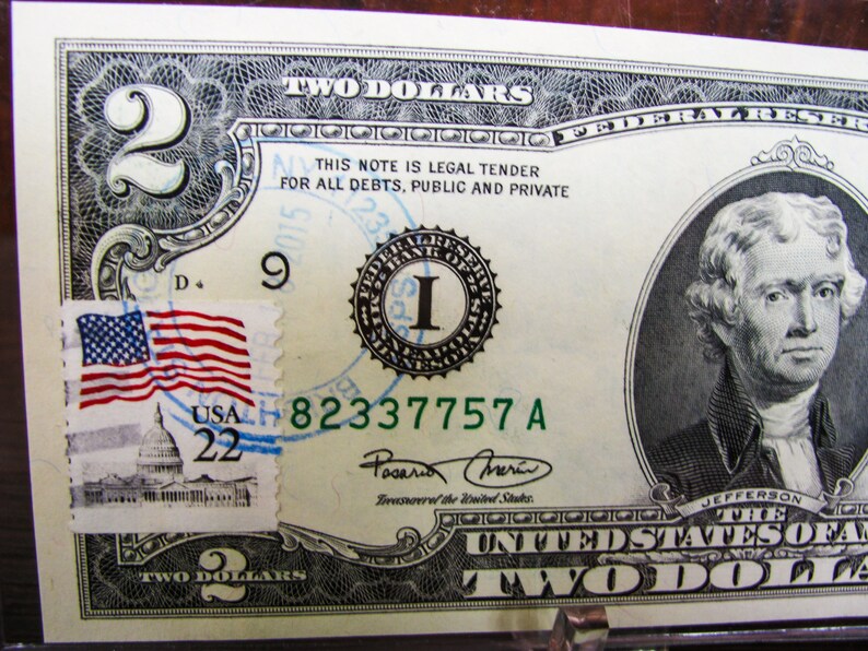 Two Dollar Bill US 2 Dollar Stamp Paper Money Federal | Etsy