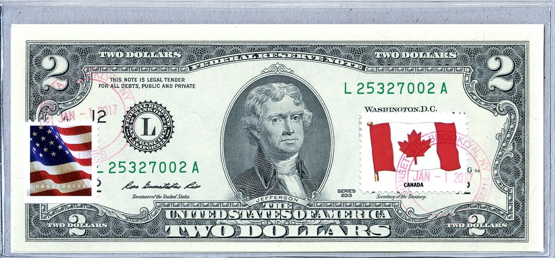Paper Money US *2 Dollar Bill *canada Flag *federal Reserve Note *two ...