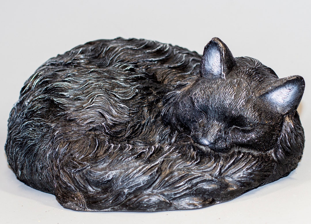 Longhaired Black Cat Urn *cremation Statue Pet Ash Box *memorial Grave ...