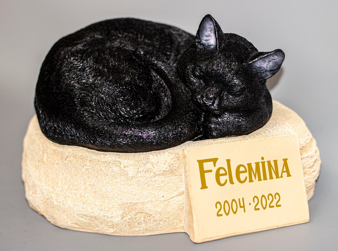 Black Cat Memorial Urn *cremation Statue Pet Ashes *sleeping Cat Shaped ...