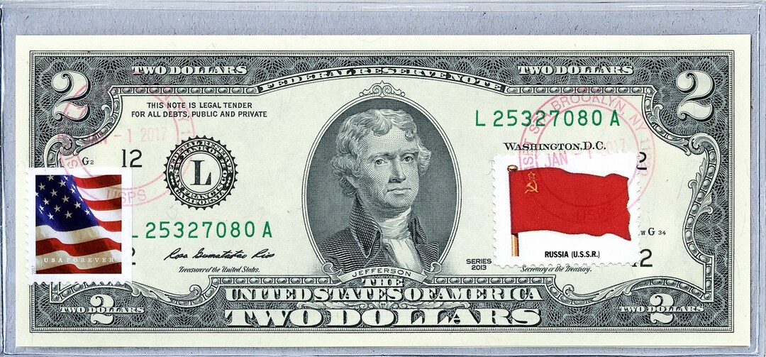 Paper Money US 2 Dollar Bill russia USSR Flag federal Reserve Note two ...