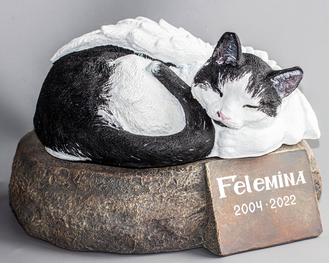 Tuxedo Cat Angel Wings Urn *cremation Statue Ashes Holder *sleeping Pet ...
