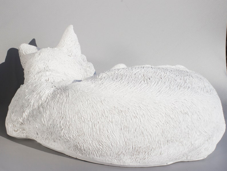 White Cat Statue memorial Pet Figurine sleeping Cat - Etsy