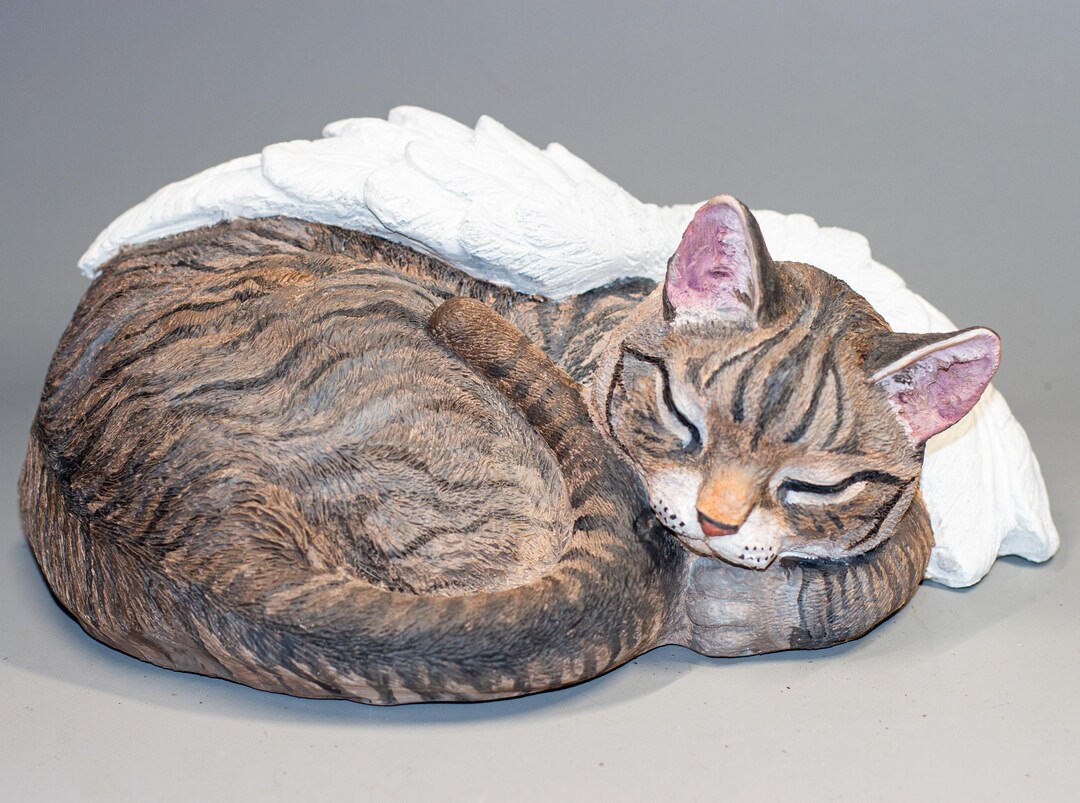 Brown Tabby Striped Cat Urn *sleeping Pet Angel Wings Memorial ...
