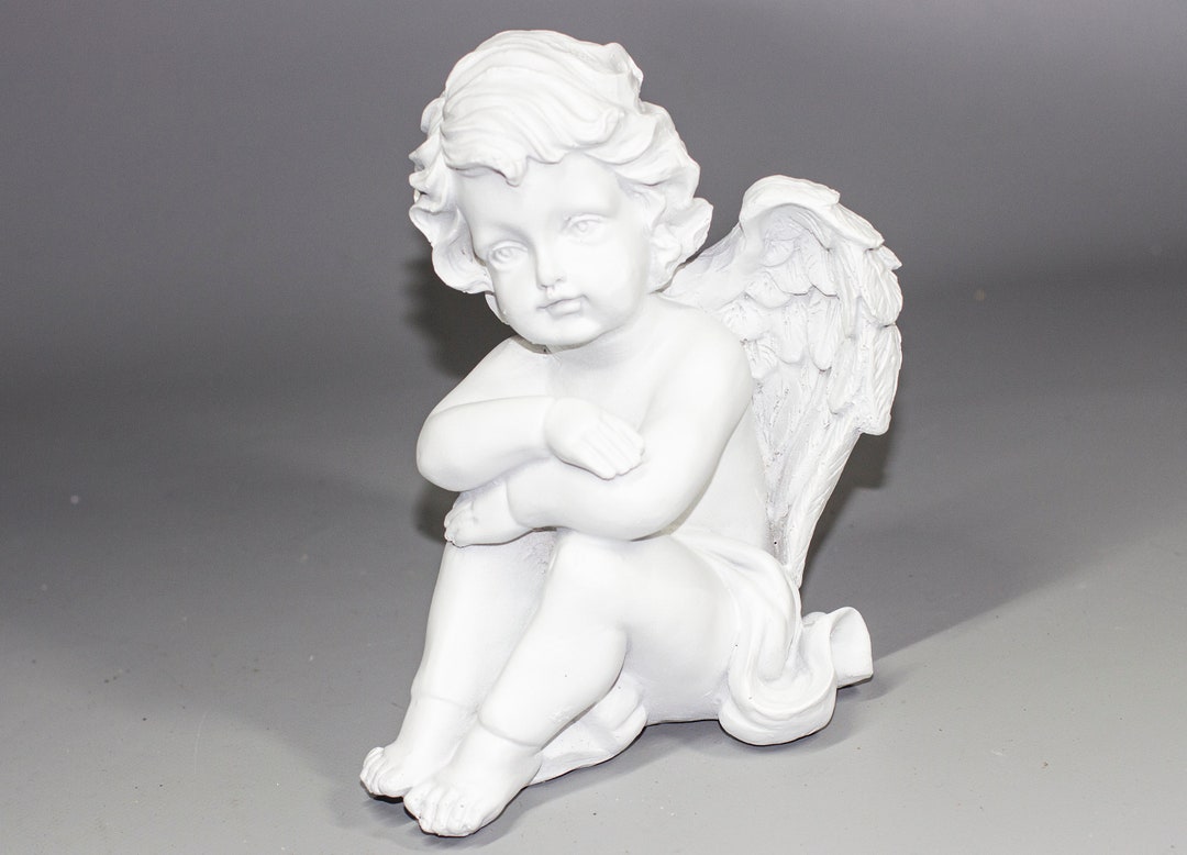 Sitting Angel Statue *keepsake Memorial Sculpture Pensive Cherub ...