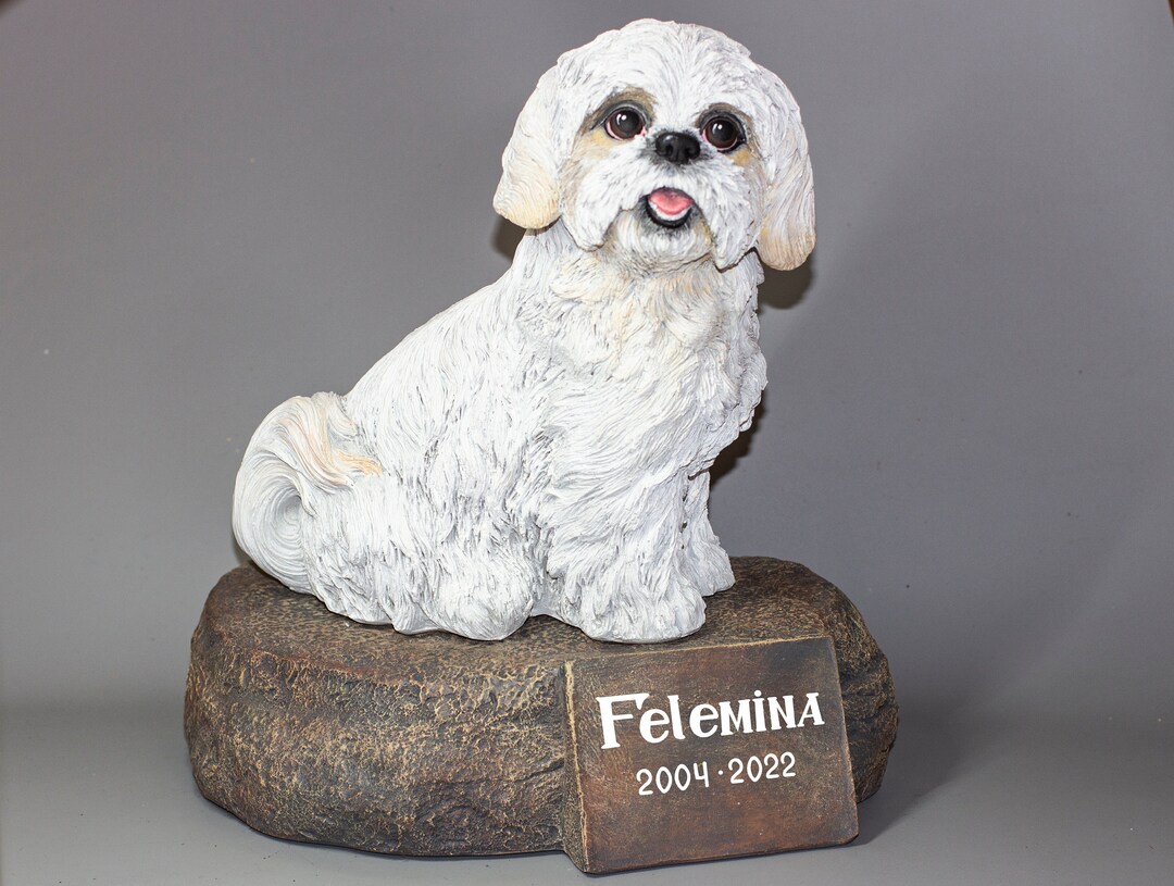 Pet Memorial Stone bolonka Maltese Urn Ashes cremation Statue Dog ...