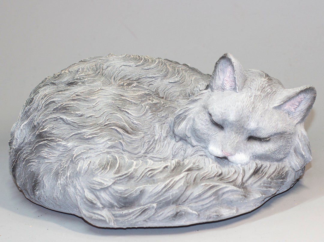 Long Hair Cat Memorial Statue *unique Sleeping Pet Sculpture *animal ...