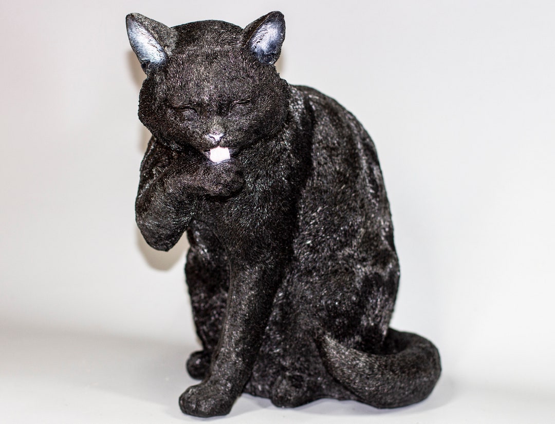 Unique Black Cat Urn sitting Pet Memorial Sculpture crermation Statue ...
