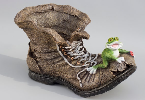 Statue Flower Pot boot Planter garden Sculpture Frog - Etsy