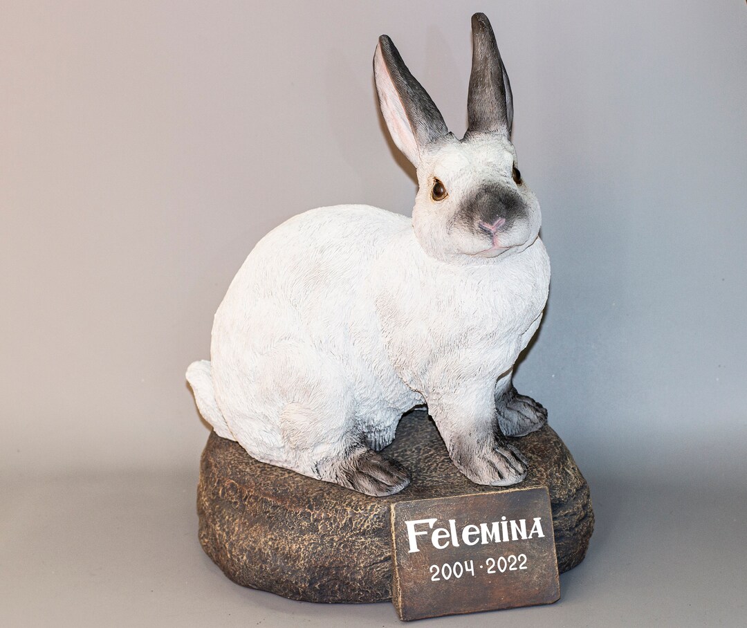 White Rabbit Urn *large Pet Memorial Stone *cremation Statue Bunny ...