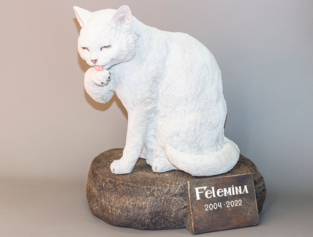 White Sitting Cat Memorial Urn *pet Cremation Statue Ashes *headstone ...