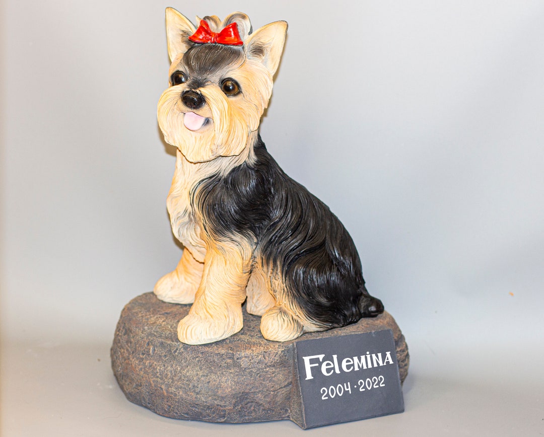 Yorkie Memorial Urn cremation Statue Pet Ashes dog Grave Stone ...
