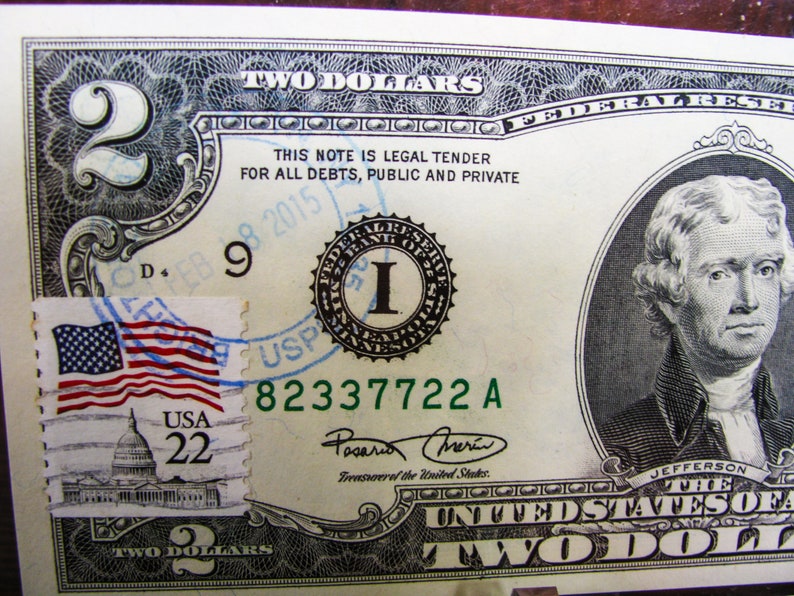 Two Dollar Stamps US 2 Dollar Bill paper Money Currency gem - Etsy