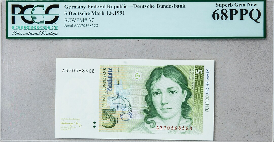 German Paper Money *5 Deutsche Mark *banknote Germany *PCGS Graded 68 ...