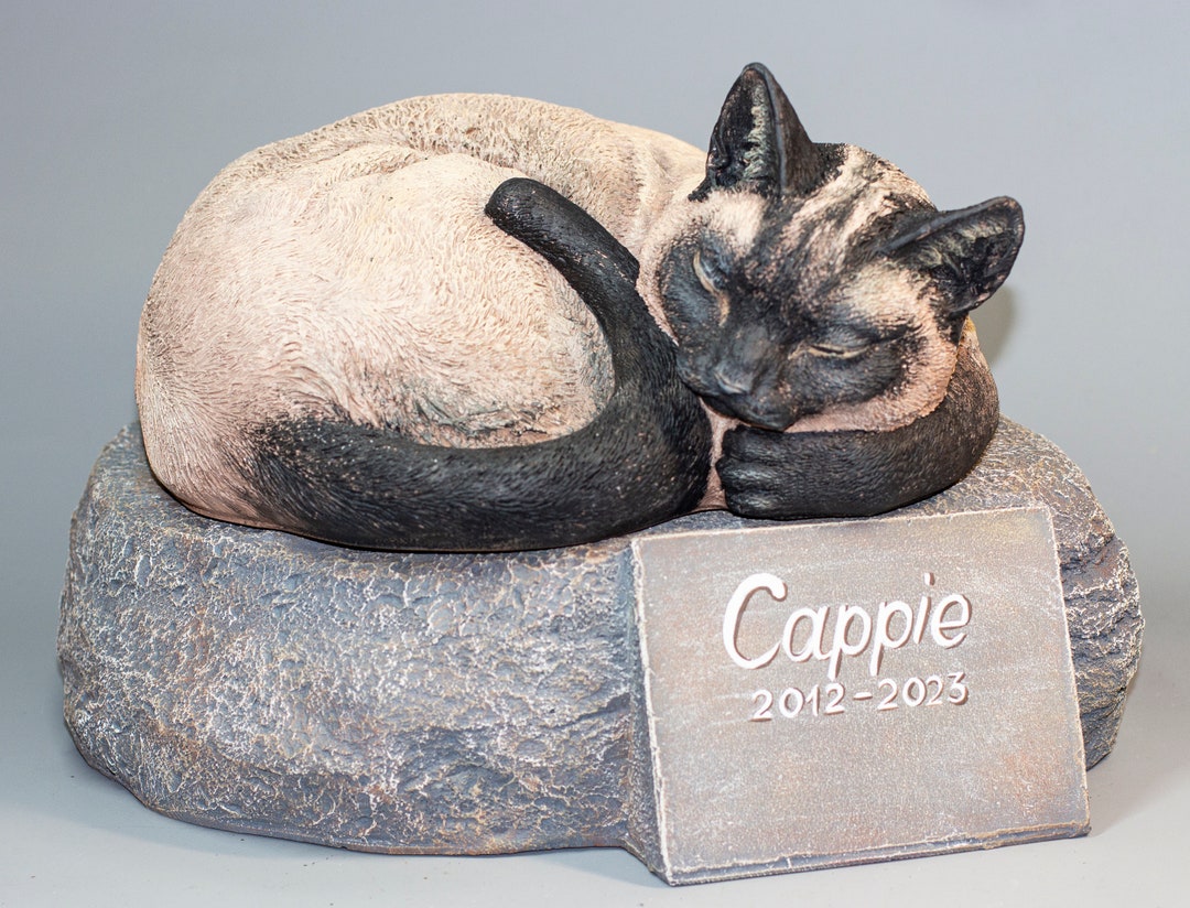 Siamese Cat Memorial Urn *cremation Statue Pet Ashes *sleeping Cat ...
