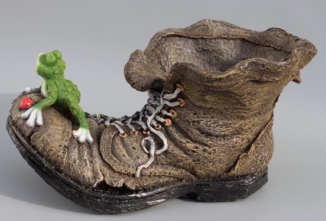 Statue Flower Pot *boot Planter *garden Sculpture Frog *decorative ...