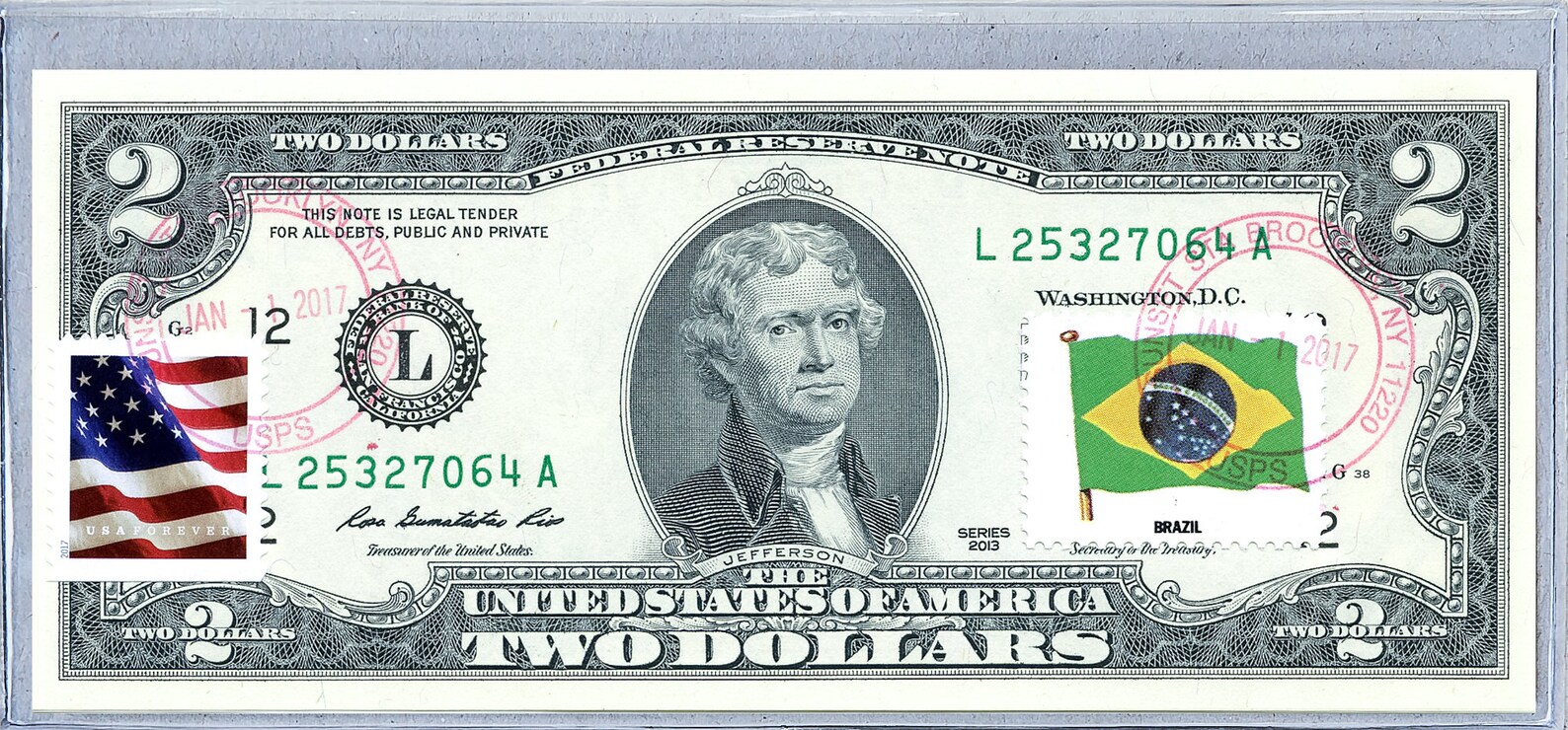 Federal Reserve Note 2 Dollar Bill brazil Flag paper Money - Etsy