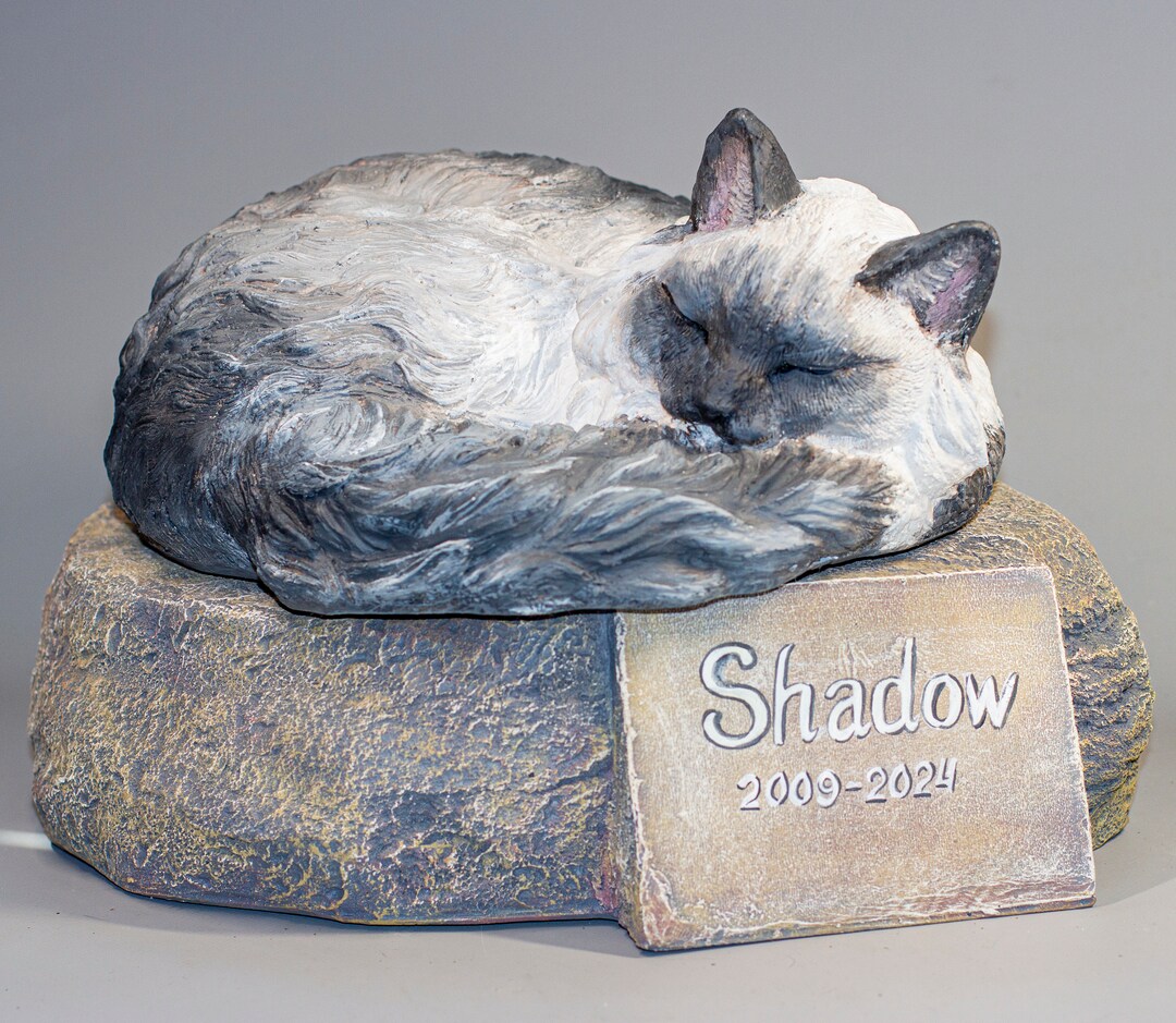 Long Hair Cat Memorial Urn With Personalization *sleeping Pet Funeral ...