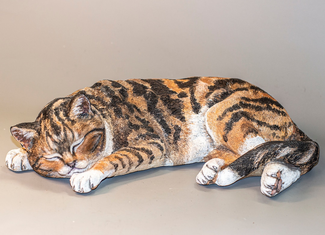 Calico Cat Urn *cremation Statue Sleeping Pet Ashes *unique Memorial ...