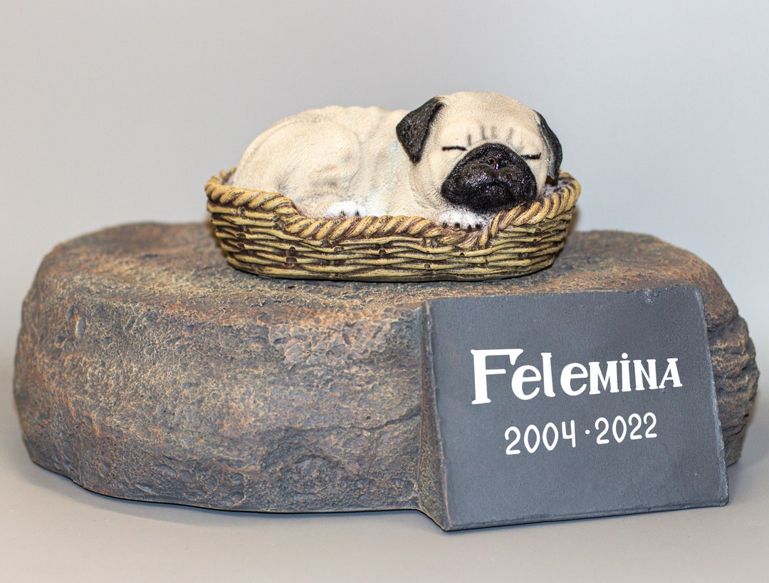 Pug Urn dog Memorial Headstone cremation Statue Pet Ashes animal Grave ...