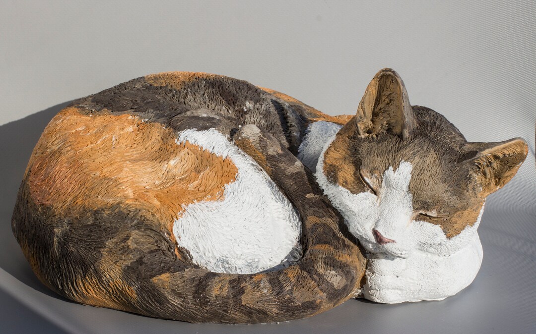 Calico Cat Urn *unique Memorial Pet Ashes Holder *cremation Statue ...
