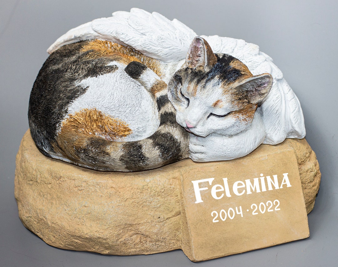 Calico Cat Urn *pet Angel Wings Memorial Custom Paint *cremation Statue ...