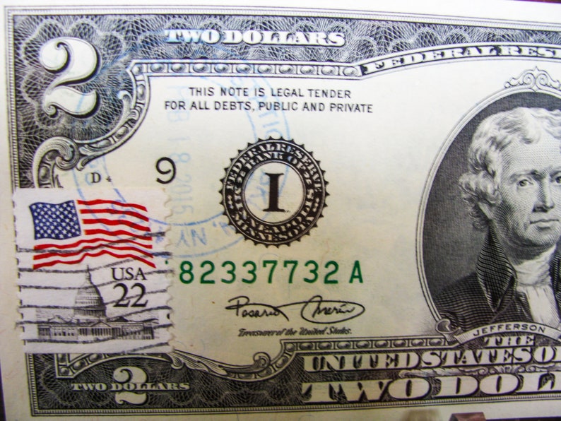 Two Dollar Stamps *US 2 Dollar Bill *paper Money *federal Reserve ...
