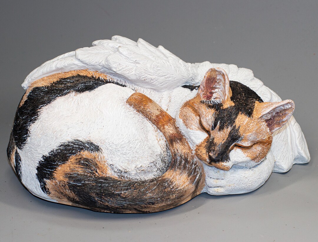 Calico Cat Urn Angel Wings *cremation Statue Pet Ashes Holder Custom ...