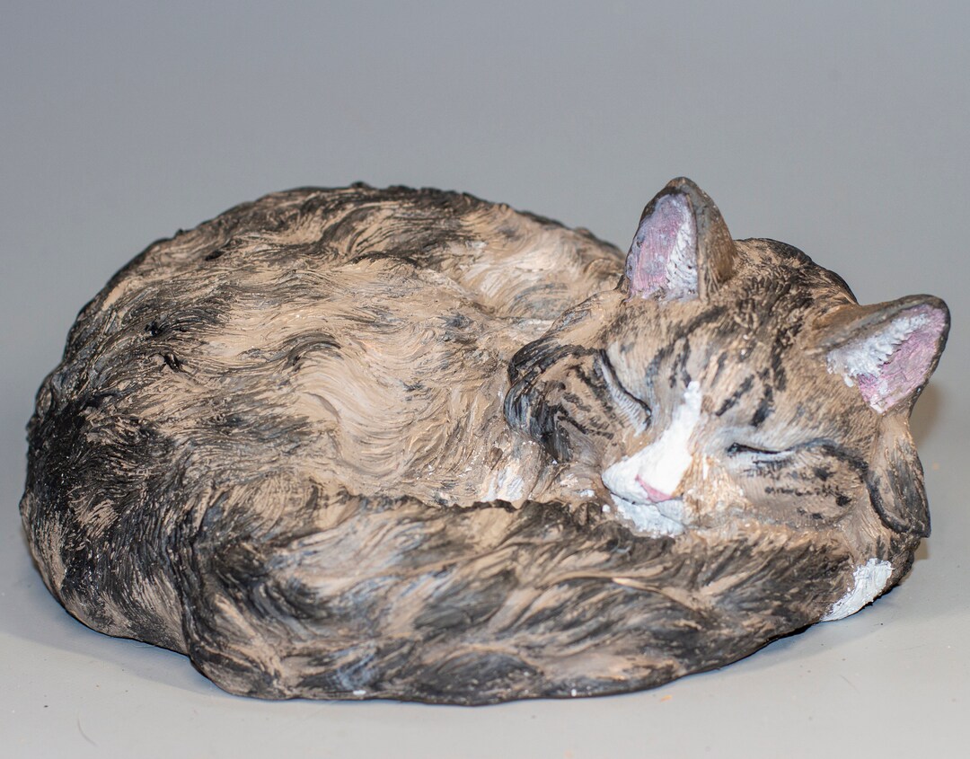 Unique Longhaired Sleeping Cat Urn *cremation Funeral Sculpture Ashes ...