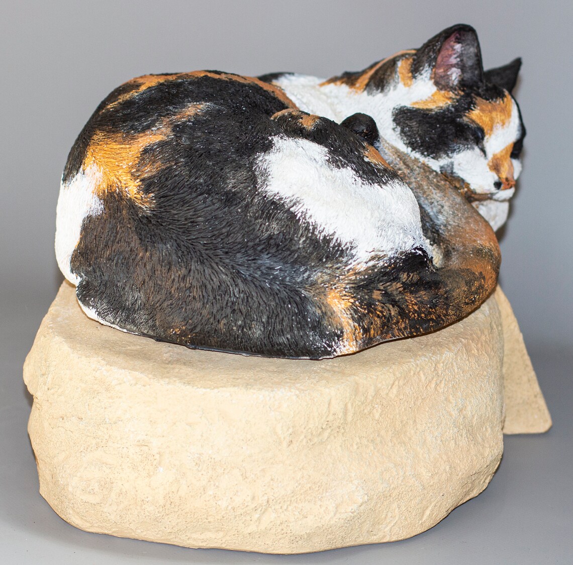 Calico Cat Memorial Urn cremation Statue Pet Ashes sleeping - Etsy
