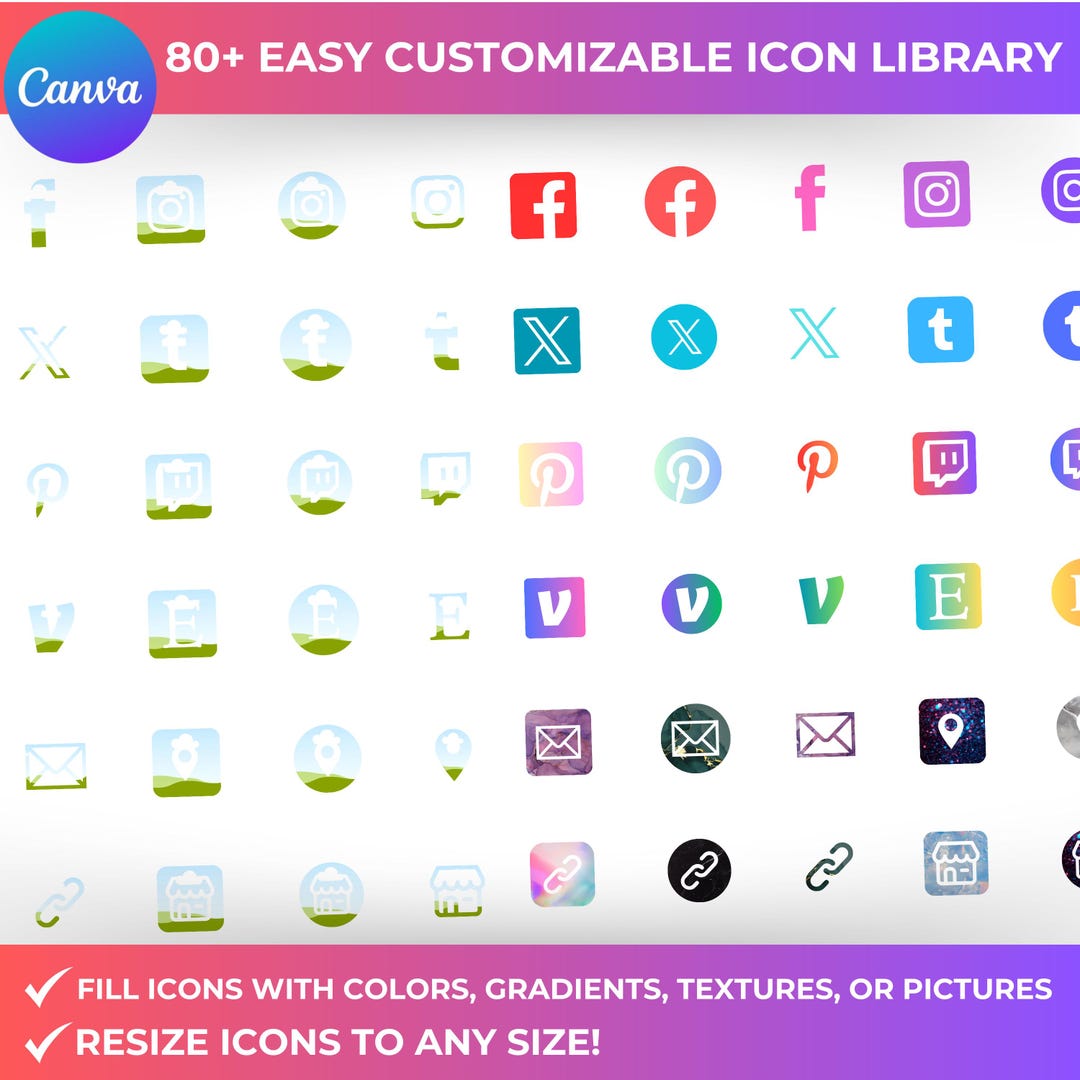 Icons Pack, Canva Editable Icons, Social Media Icons, Business Icons ...