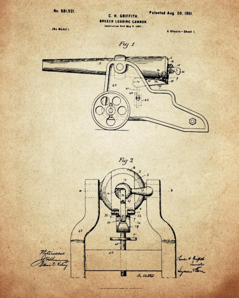 Breech-loading Cannon Patent Art Print – 1901 Cannon Blueprint ...