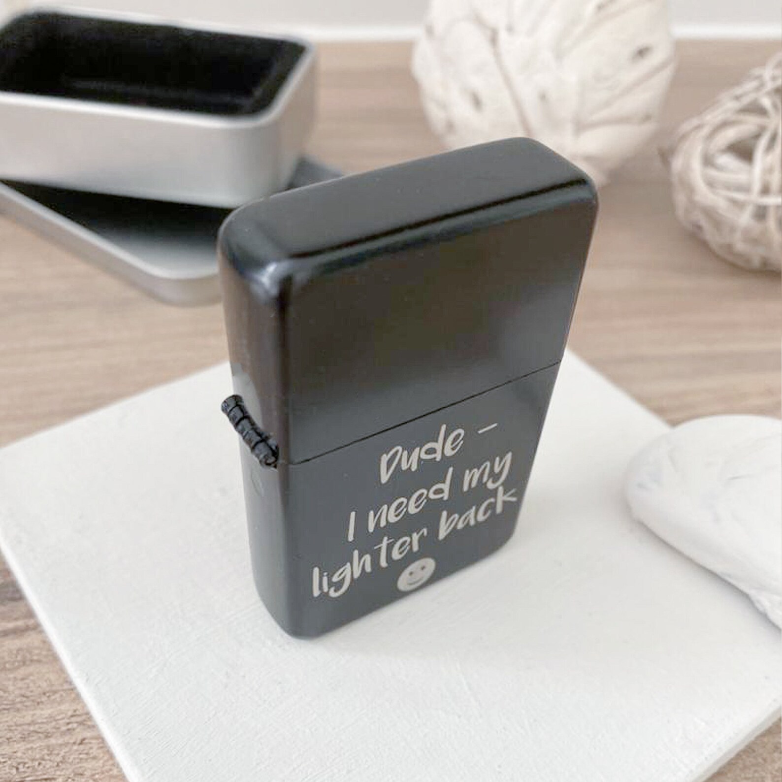 Personalised Engraved Lighter: Matt Black Steel, Custom Message - Etsy