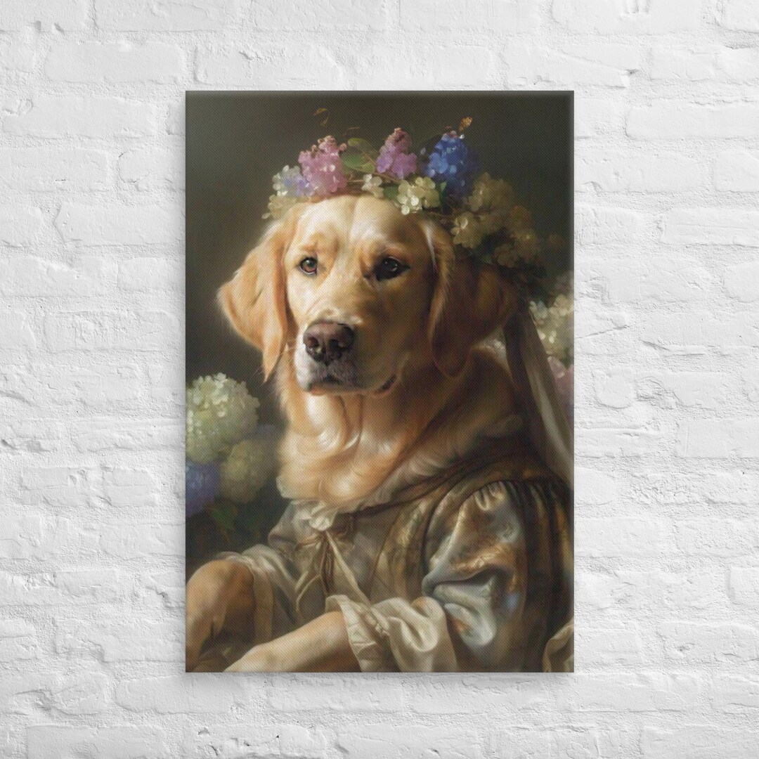 Golden Retriever in Flower Crown | Baroque Dog Wall Art | Classical ...