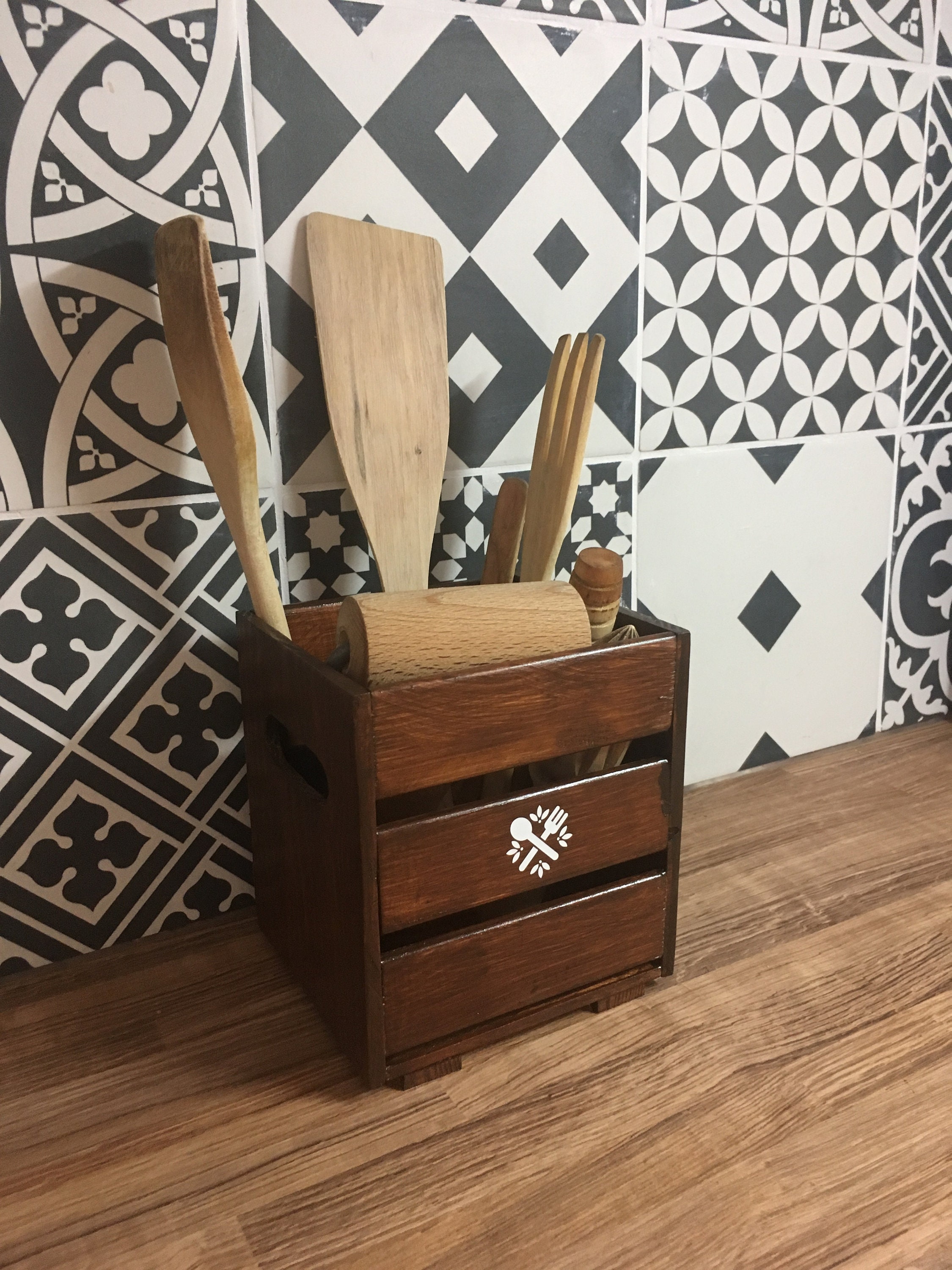 Antique Wooden Spoon Holder - Etsy