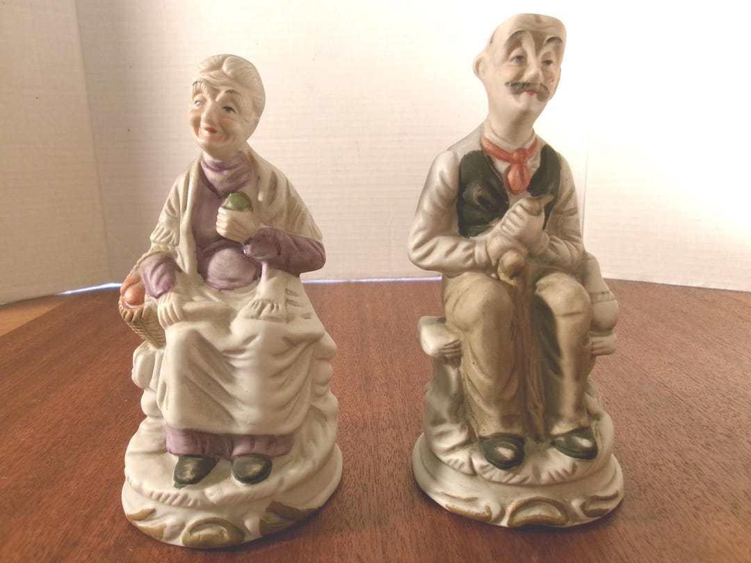 Elderly Couple 2 Figurines Vintage Ceramic Grandma Grandpa - Etsy