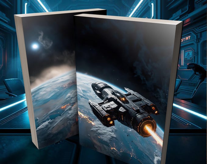 Premade Book Cover - Rocket Ship in Space With Fiery Engine Blast Over ...