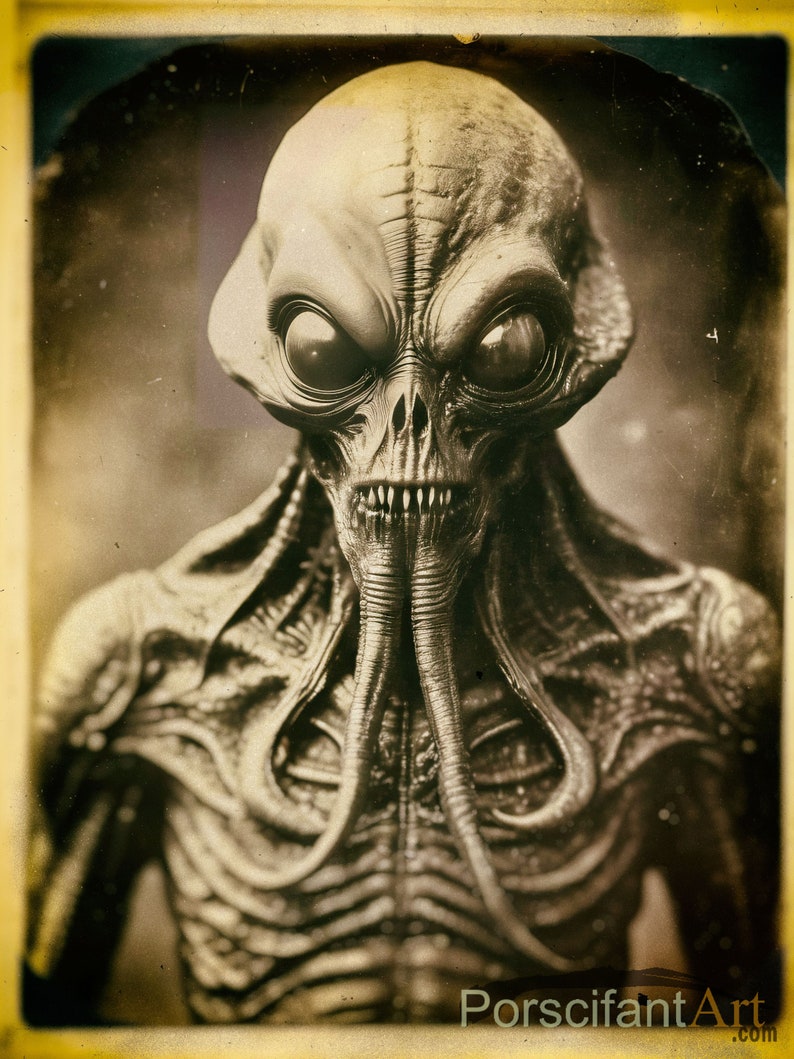 Vintage Photo of Alien W/sharp Teeth Chin Tentacles Gothic, Horror ...