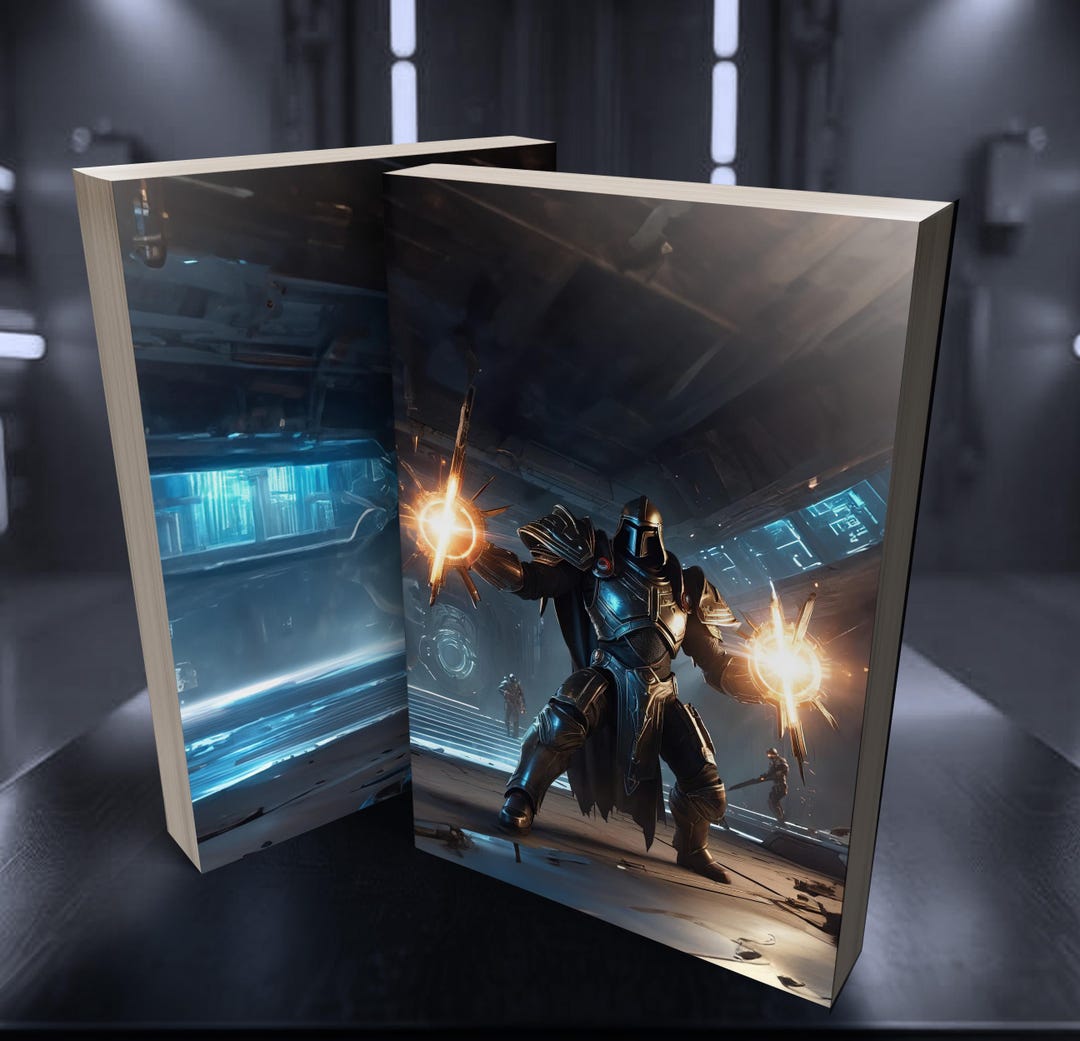 Heavily Armored Soldier in Battle Stance Sci-fi Book Cover With Pistols ...