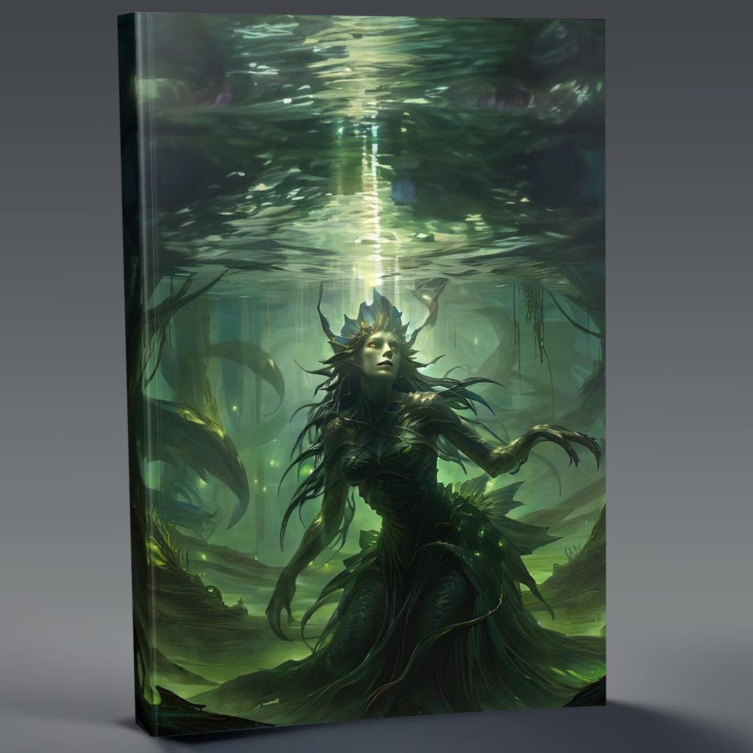 Custom Illustrated Horror Book Cover Underwater Woman Sea Creature ...