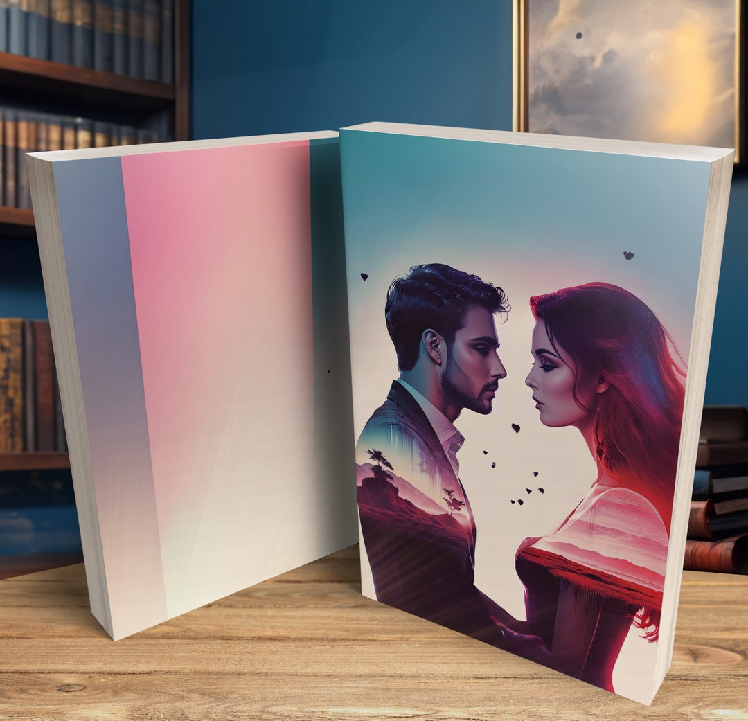 Custom Premade Romance Book Cover Illustrated Man and Woman Staring at ...