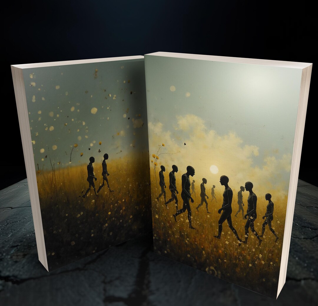 Premade Book Cover – Silhouetted Figures Walking in a Field at Sunset ...