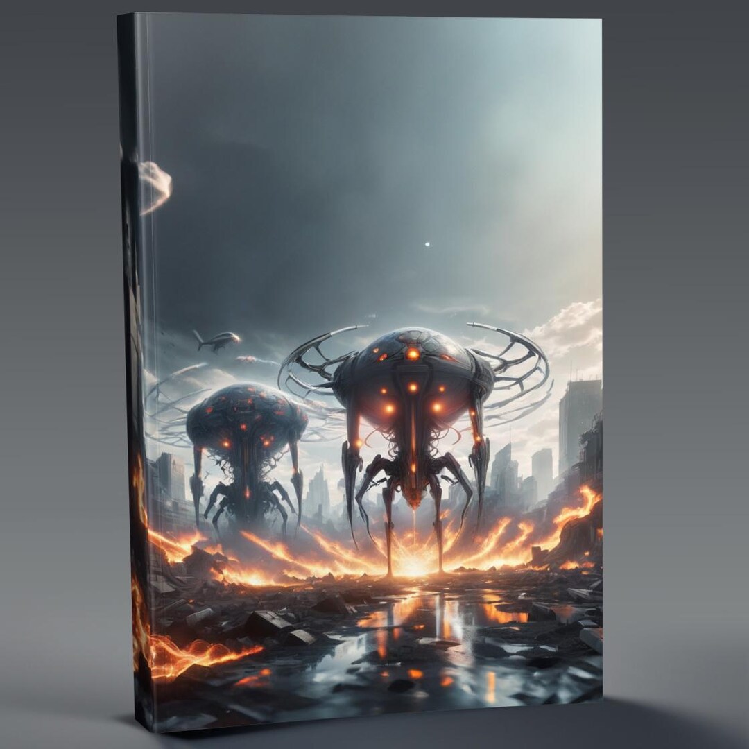 Premade Sci-fi Book Cover: Alien Walkers in Ruined Post-apocalyptic ...