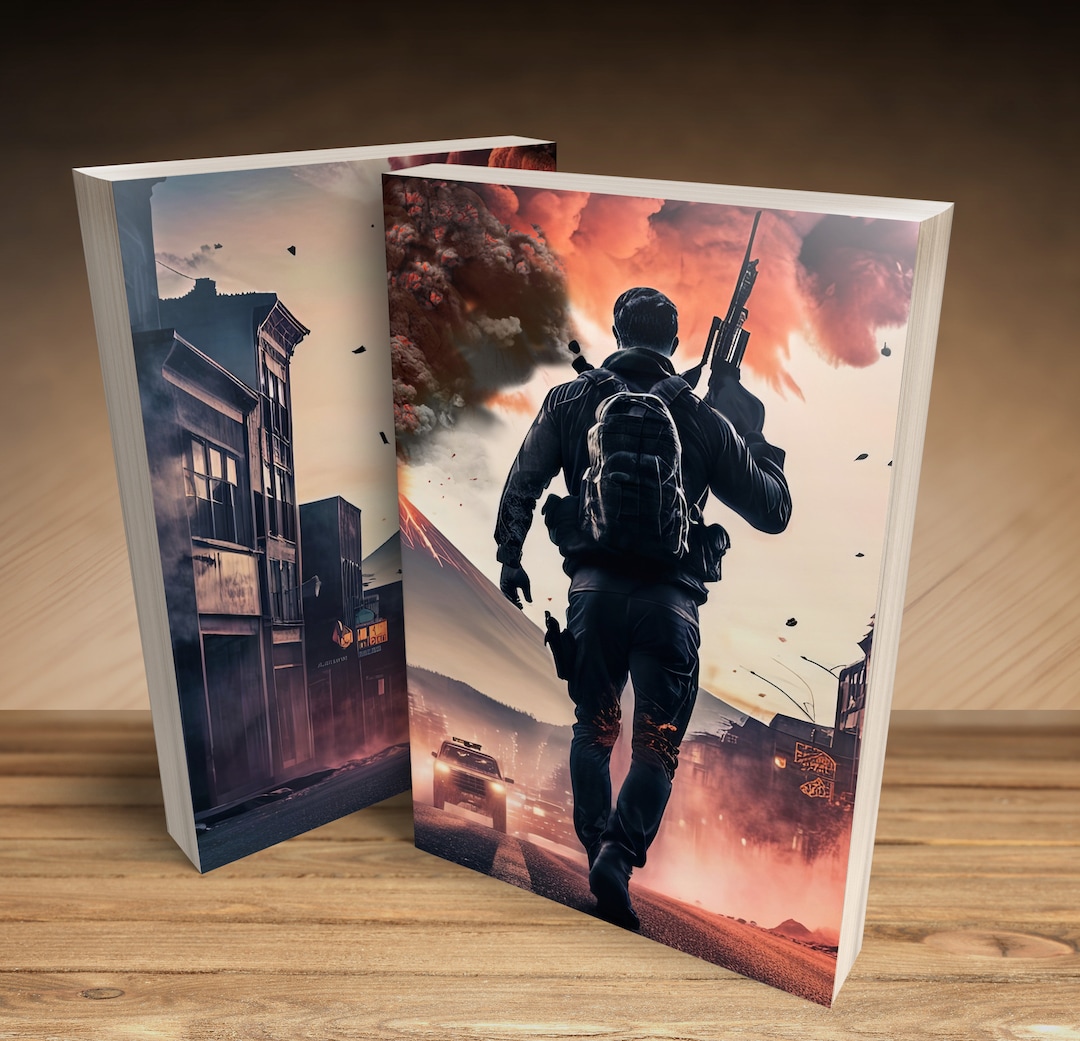 Custom Premade Action Book Cover Adventure Man Walking Down Center of ...