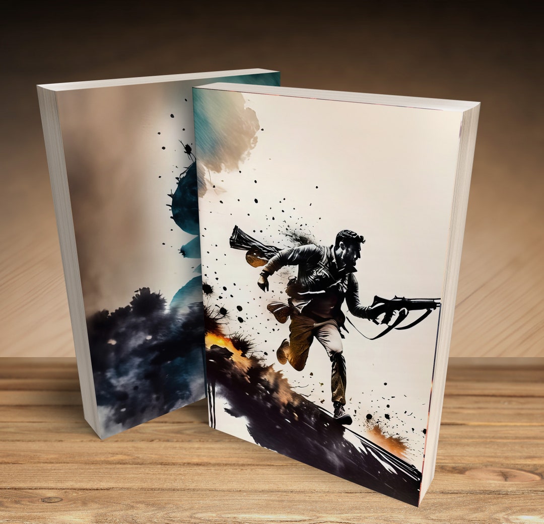 Custom Premade Action Book Cover Man Running With Weapon Abstract ...