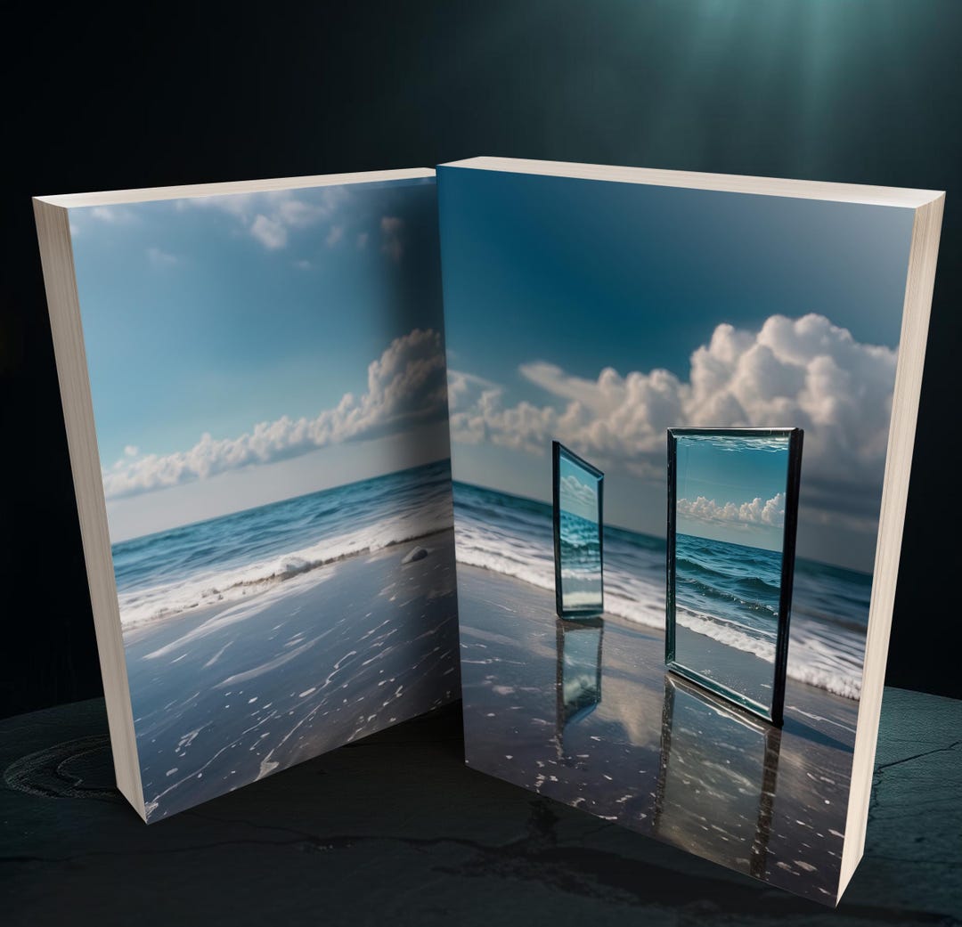 Premade Book Cover – Serene Beach Scene With Picture Frames & Ocean ...