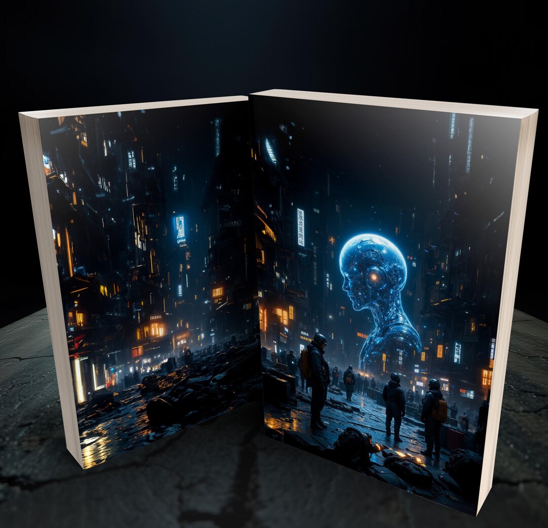 Premade Sci-fi Book Cover – Cyberpunk Street at Night With Glowing Cyborg – 6x9 Size With Bleed ...